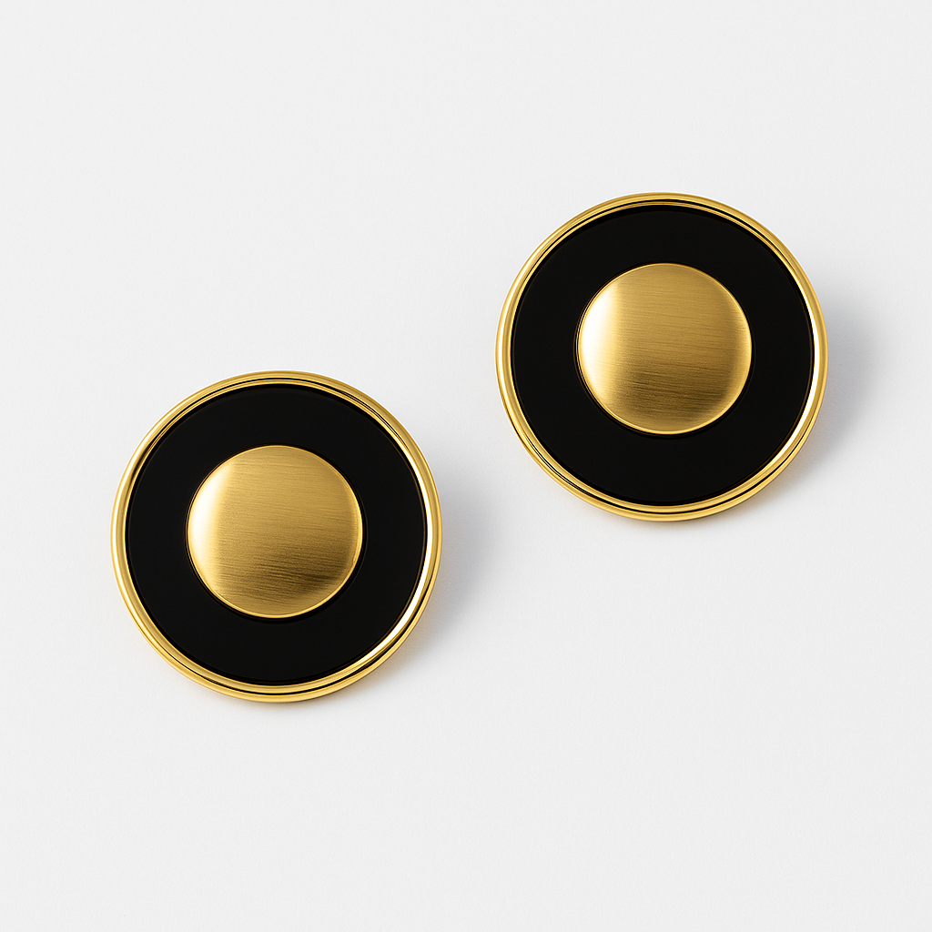 Eva Jewellery Round Enamel Stud Earrings – Black & White Gold-Tone Opt